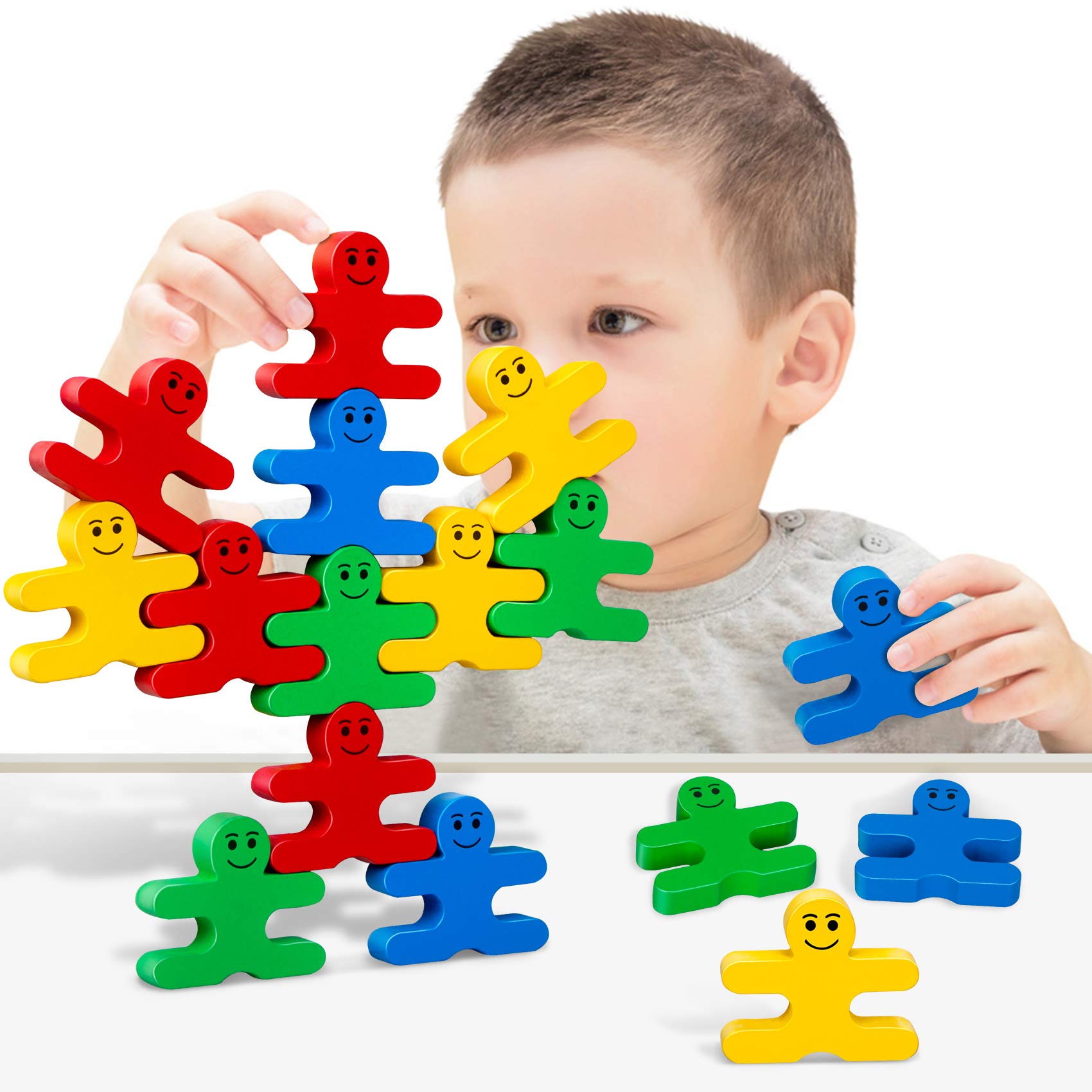 GIFT4KIDS Montessori Toys for 2 3 4 Year Old Boys Girls Gifts, 16pcs Wooden Building Blocks for Toddlers 1-3 Year Old, Stacking Blocks Sensory Toys for Kids Birthday Gifts Presents Age 2-4