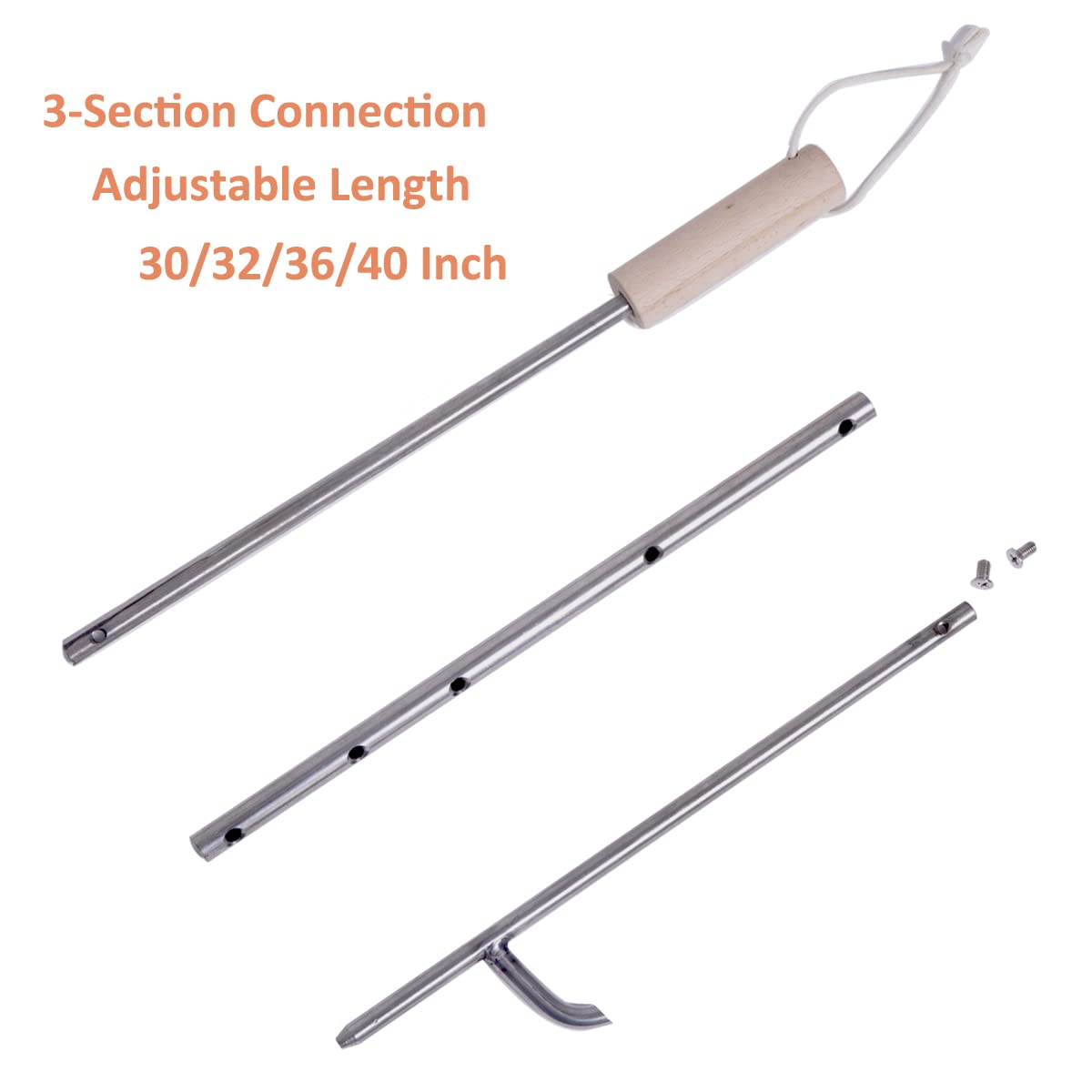 Extra Long Fire Poker - Adjustable 30/32/36/40 Inch Stainless Steel Campfire Stoker Tool for Fireplaces and Fire Pits