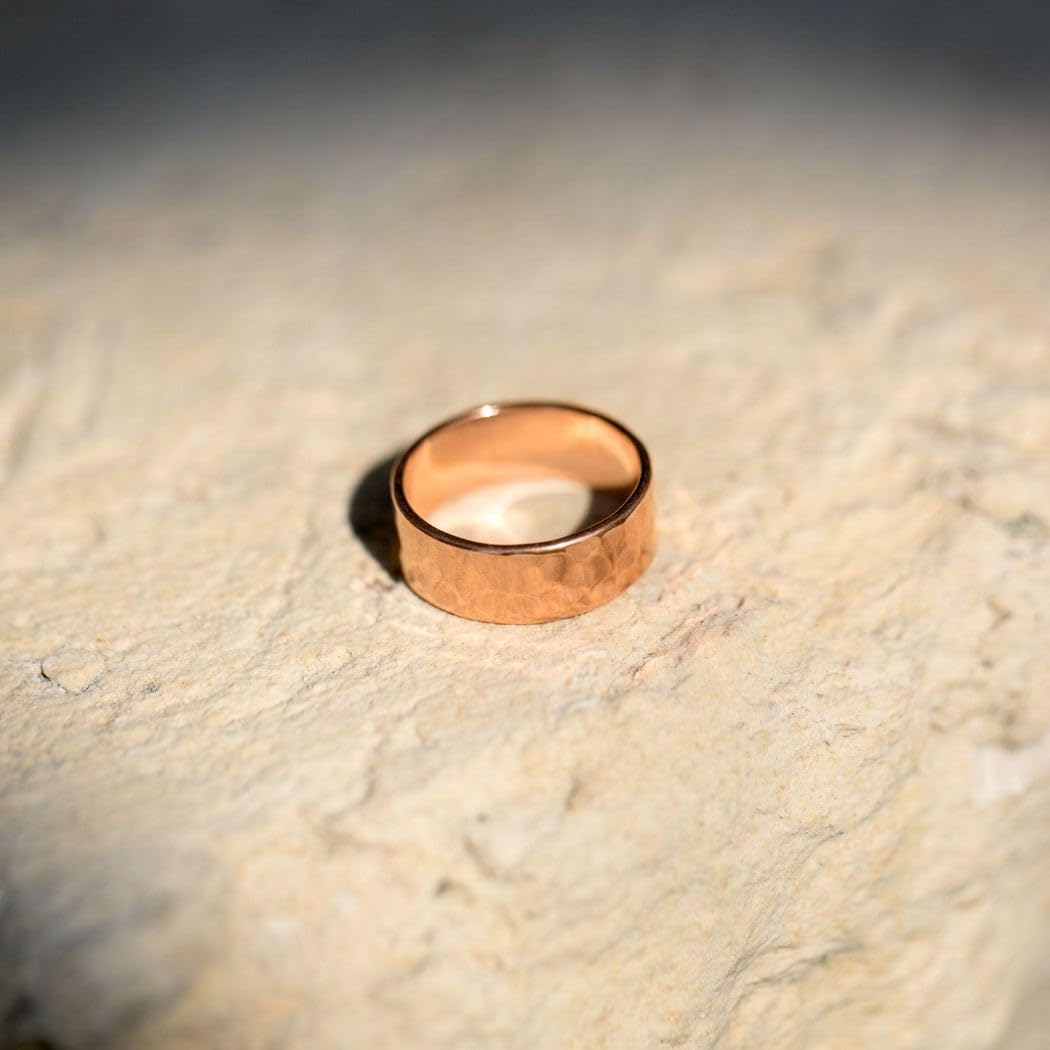 8mm Solid Copper Hammered Ring Size 6 Jewelry for Women