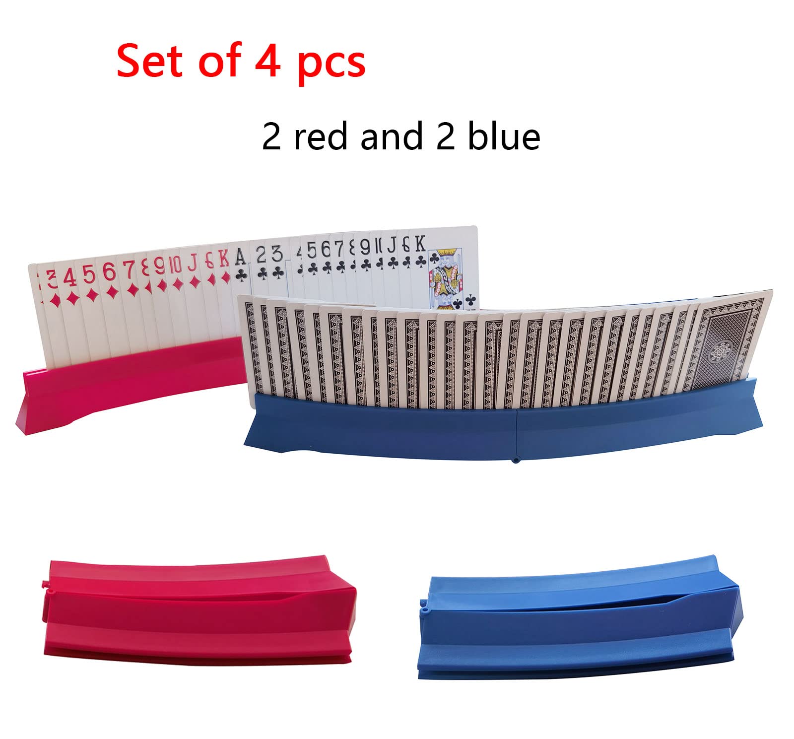 JJHREI 4 Pack Playing Cards Holder - Foldable Card Holders for Playing Cards - Curved Playing Card Rack for Kids Seniors Arthritis