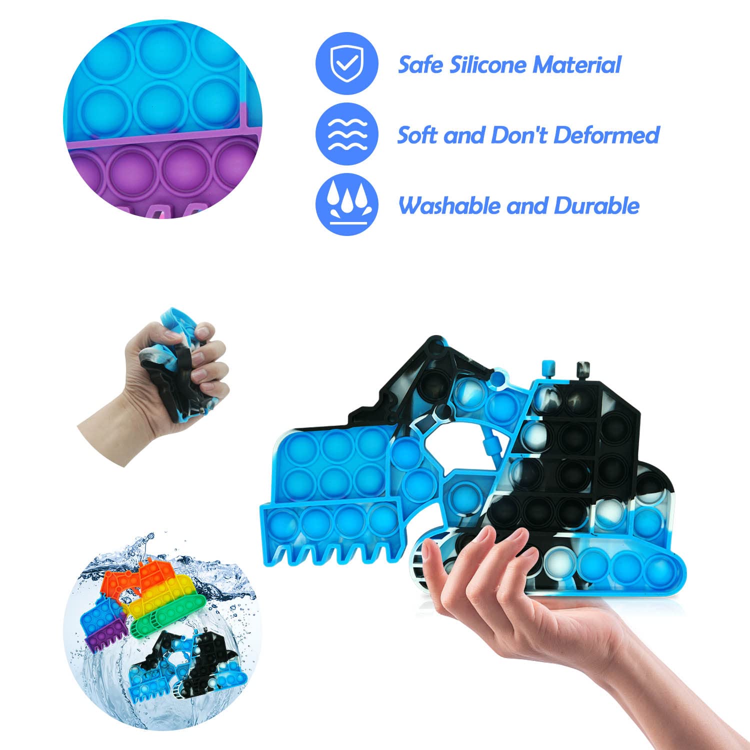 JLiup Excavator Fidget Pop Toys,2 Pack Push Bubble Sensory Tractor Silicone Toy, Popper Toys Special Needs Anti-Anxiety Stress Reliever Squeeze Toy for Boys Easter Halloween Basket Stuffers