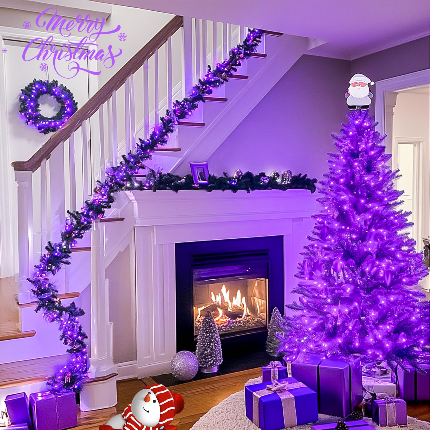 JMEXSUSS Connectable 100 LED Purple Christmas Lights Indoor, 8 Modes Plug in Purple Lights Clear Wire, 33ft Purple Christmas Tree Lights Outdoor for Christmas, Tree, Garden, Bedroom