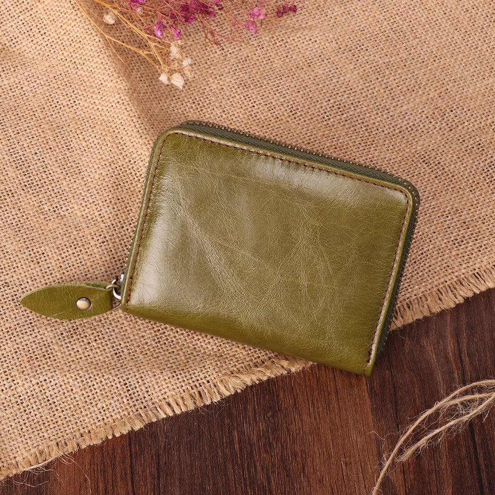 Earnda Credit Card Holders RFID Leather Small Wallet for Women Zipper Coin Purse Compact Card Cases Green