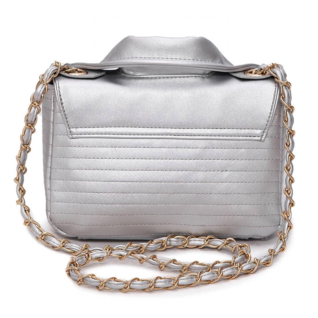 JNKET Women PU Leather Motorcycle Jacket Shoulder Bag Punk Style Rivet Handbag Chain Crossbody Bag for Girls (01-Silver)