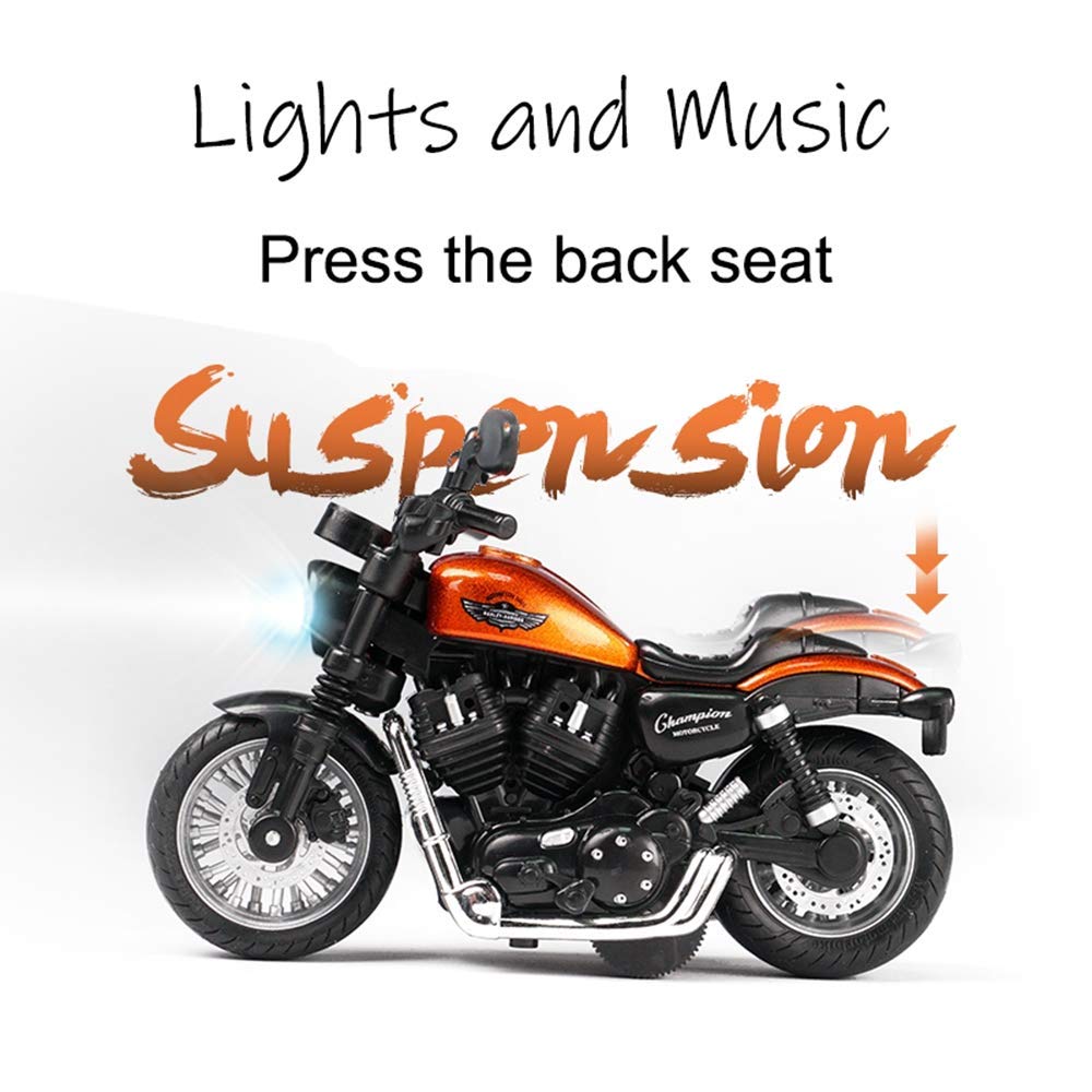 Gilumza Pull Back Motorcycle Toys, Tiny Gift with Music Lighting, Retro Motorcycles Toy for Boys Kids Age 3-12 Year Old (Orange)