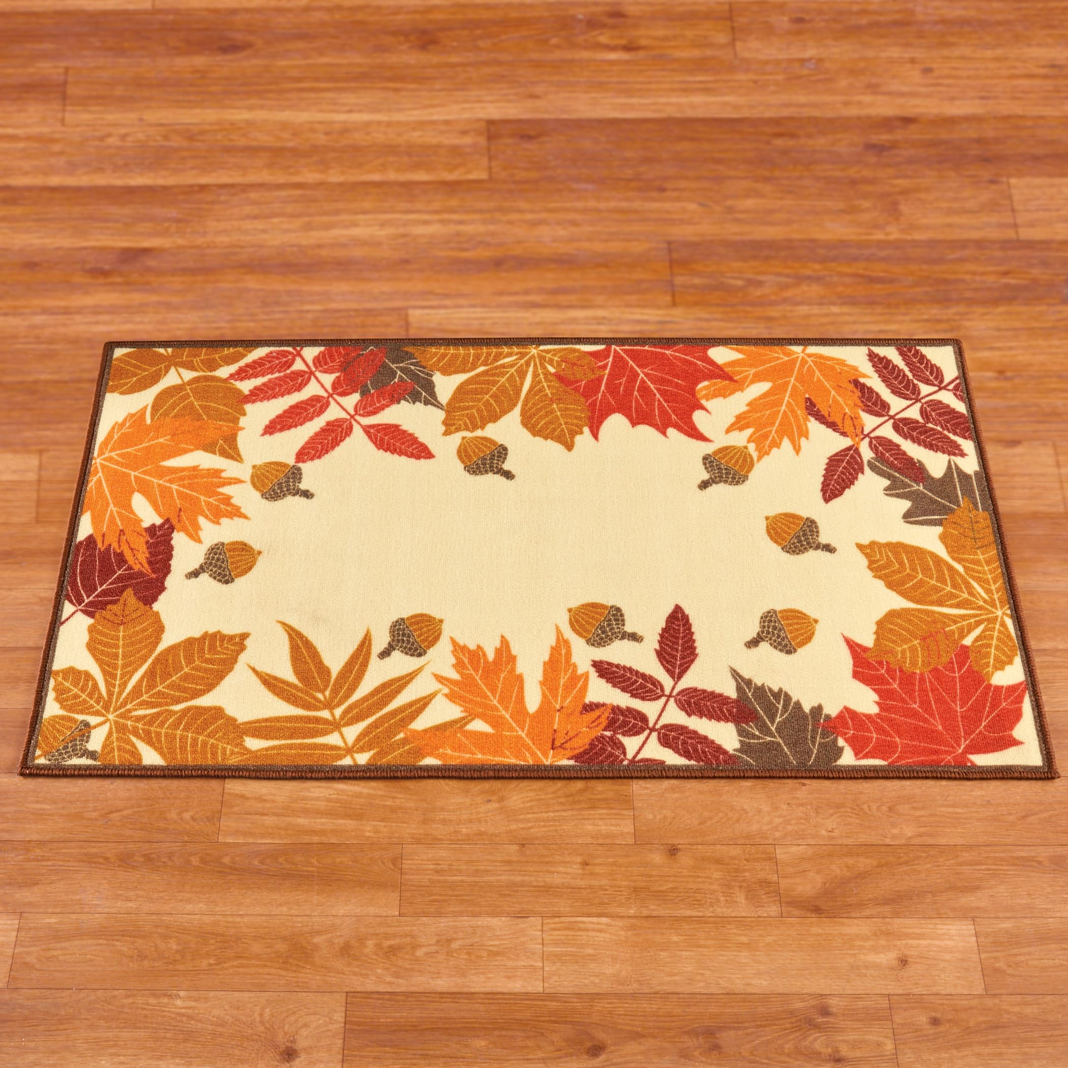 Collections Etc Colorful Fall Leaf Border Skid-Resistant Accent Rug