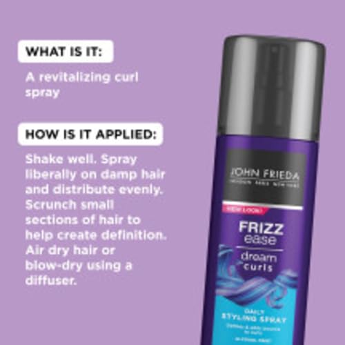 John Frieda Anti Frizz, Frizz Ease Dream Curls Daily Styling Spray for Curly Hair, Revitalizes Natural Curls, 2-6.7 Oz