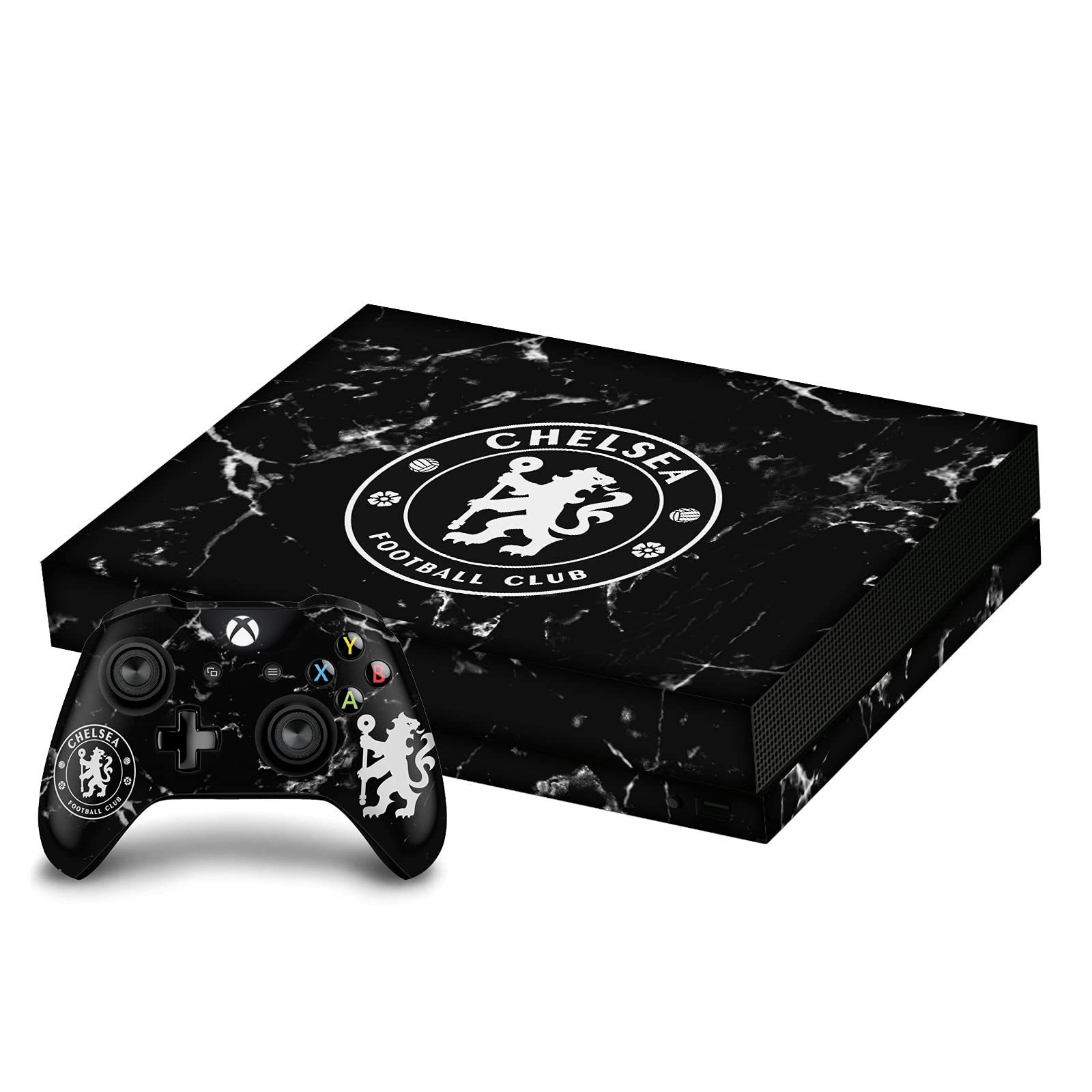 Head Case Designs Officially Licensed Chelsea Football Club Black Marble Mixed Logo Vinyl Sticker Gaming Skin Case Cover Compatible With Xbox One X Console and Controller Bundle