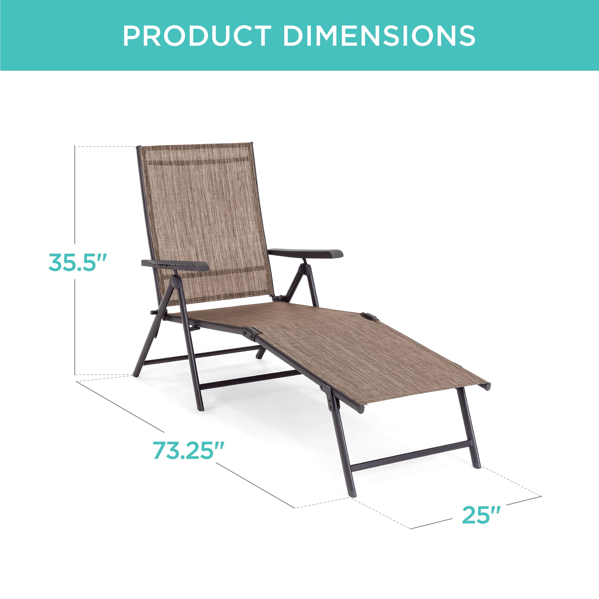 Best Choice Products Set of 2 Outdoor Patio Chaise Lounge Chair Adjustable Reclining Folding Pool Lounger for Poolside, Deck, Backyard w/Steel Frame, 250lb Weight Capacity - Brown
