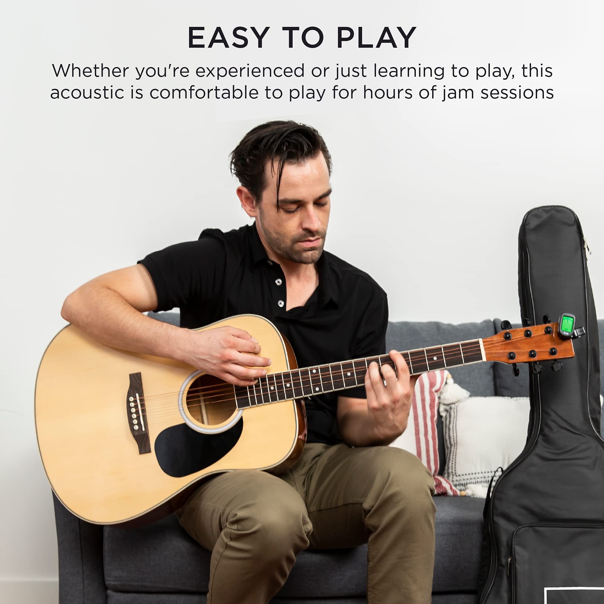 Best Choice Products 41in Full Size Beginner All Wood Acoustic Guitar Starter Set w/Case, Strap, Capo, Strings, Picks - Natural