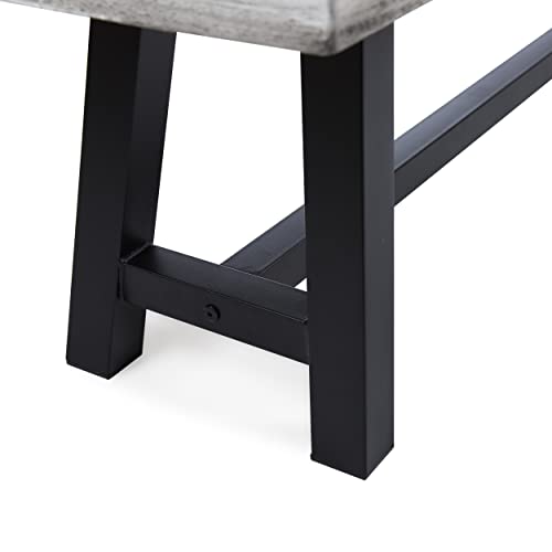 Christopher Knight Home Louise Outdoor Wicker Dining Set with Acacia Wood Table and Bench and Water Resistant Cushions, 6-Pcs Set, Sandblast Light Grey / Black Rustic Metal / Grey / Grey Cushions