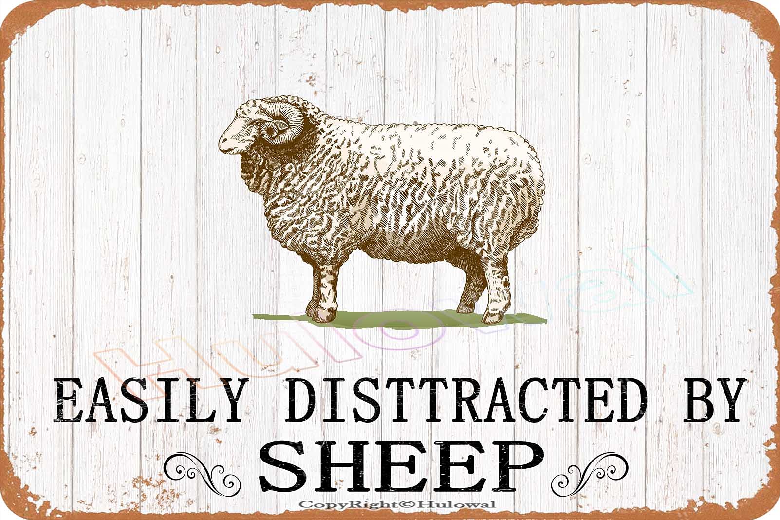 Easily DISTTRACTED by Sheep Metal Sign Vintage Poster Creative Home Wall Decor Garden Bar Cafe Club 8" x 12"