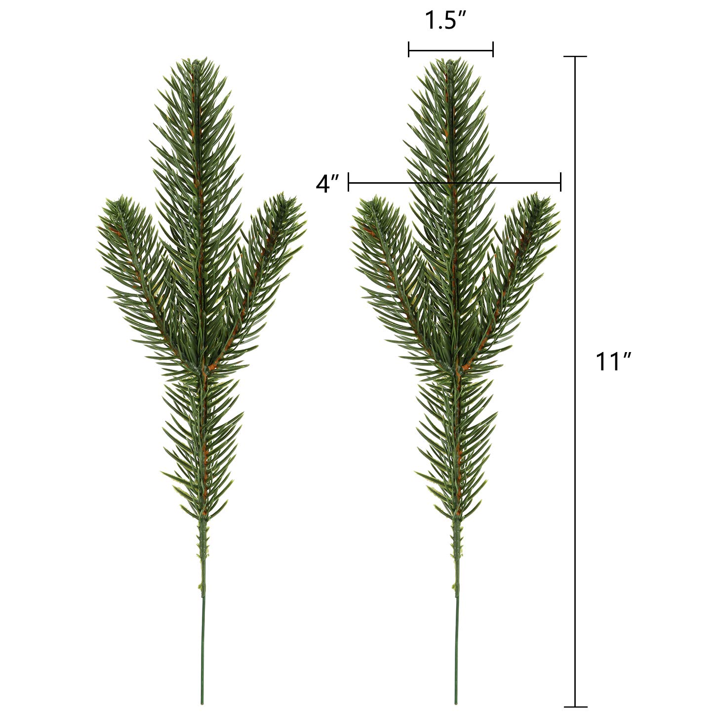 Hedume 50pcs Artificial Pine Branches, 11" x 4" and Features 3 Stems Greenery Xmas Pine Picks Pine Leaves Pine Twigs for Garland Wreath Christmas Embellishing and Home Garden Decoration