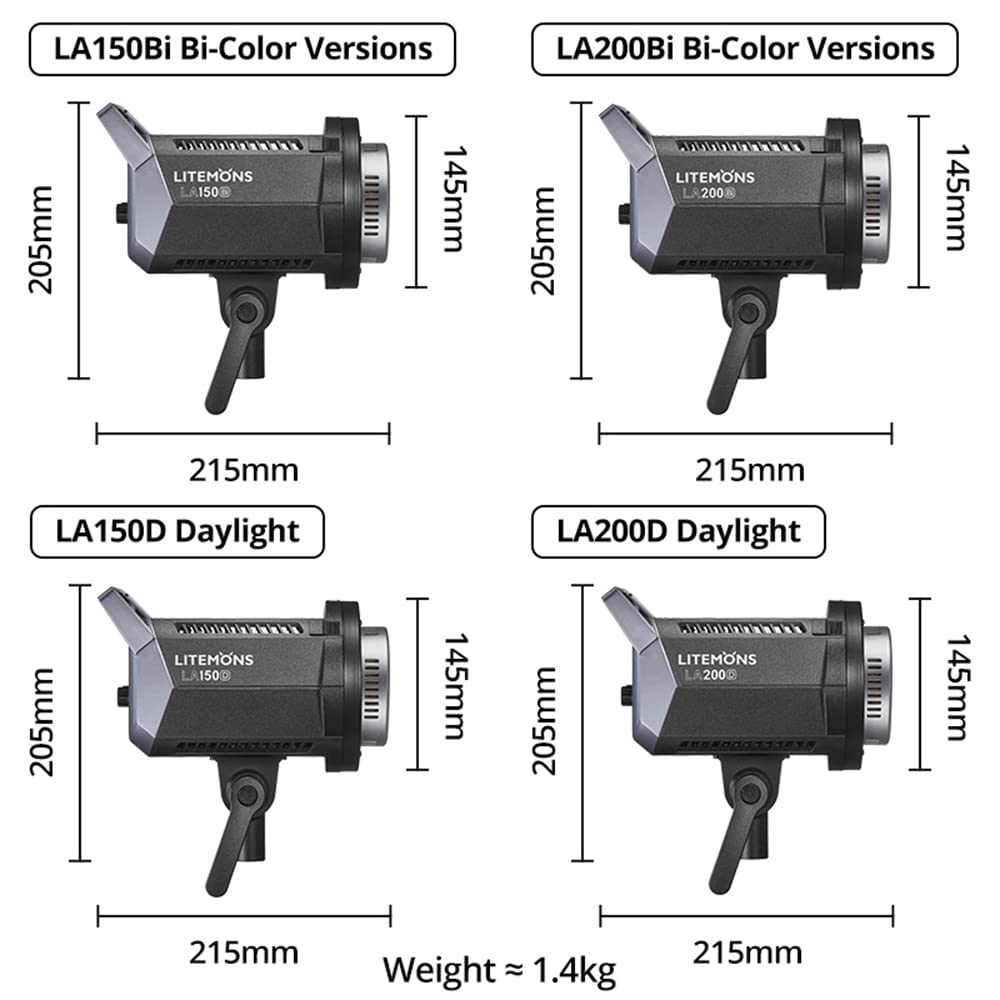 Godox LA200Bi Video Light, 230Ws 2800K-6500K Bi-Color LED Light, CRI 96+ TLCI 97+,11 FX Effects,Support Godox Light APP for Studio Portrait Photography