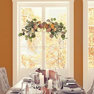 HiiARug Fall Decor Swag, 26 Inch Decorative Swag Burnt Rose Eucalyptus Leaves Fall Decorations for Home Garden Fall Theme Wedding Decor (Orange, 26")