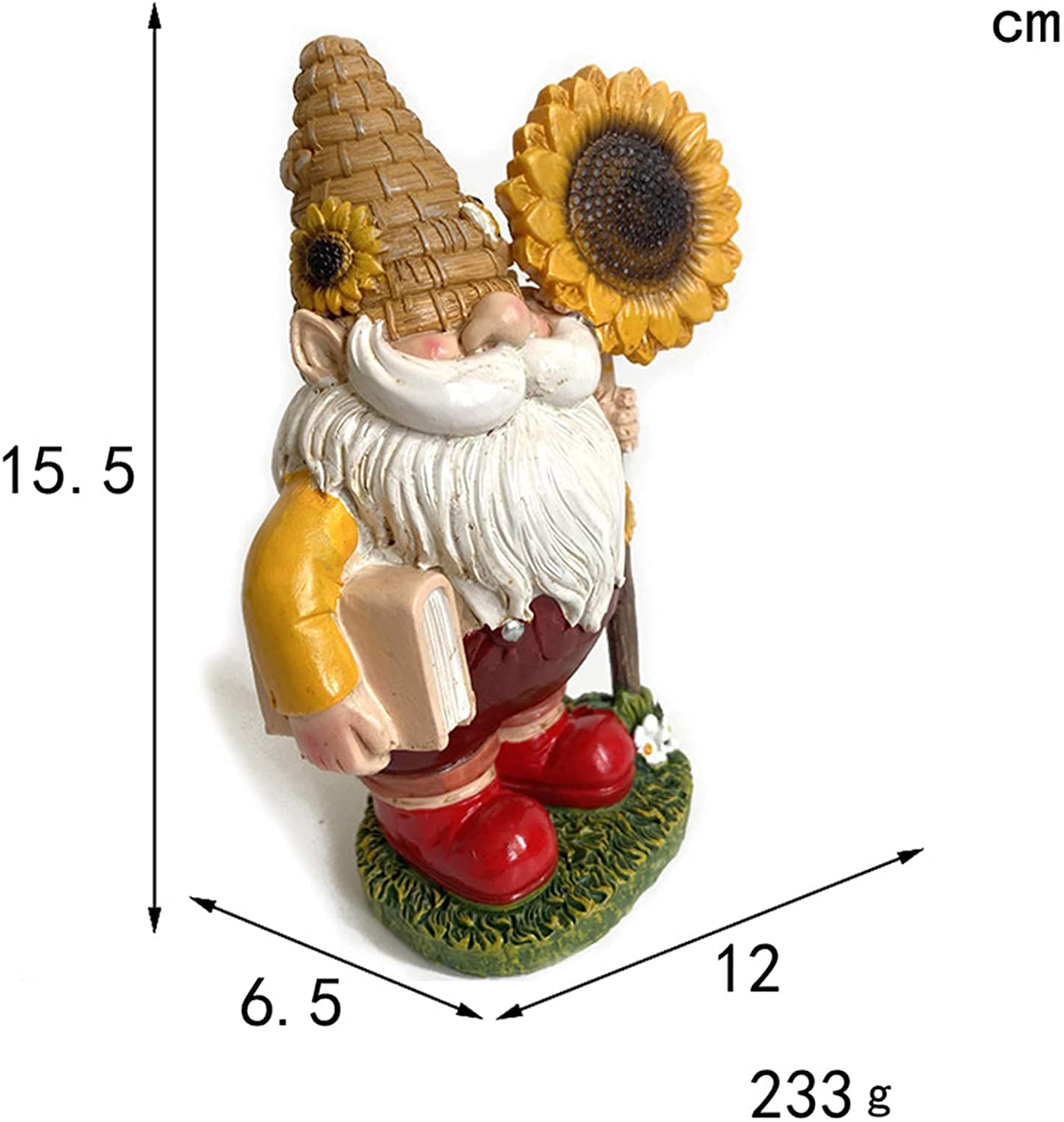 Gnome Statue Bumble Bee Gnome Ornament Resin Scandinavian Gnomes Figurine Dwarf Statue for Garden Lawn Yard Home Bee Day Decoration - Sunflower