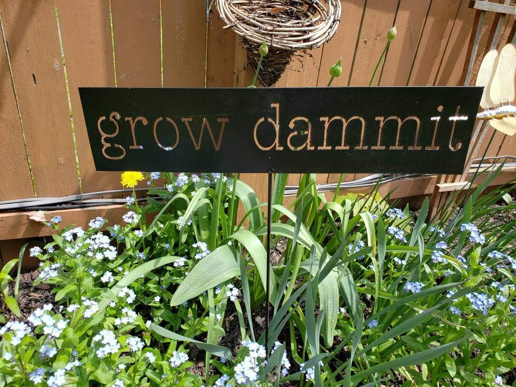 godblessign Grow Dammit Without Stake Metal Sign, Funny Garden Wall Decor for Home Kitchen Coffee Barthroom Bar, Modern Farmhouse Housewarming Gift, Personalized Sign 14'' 18'' 24''