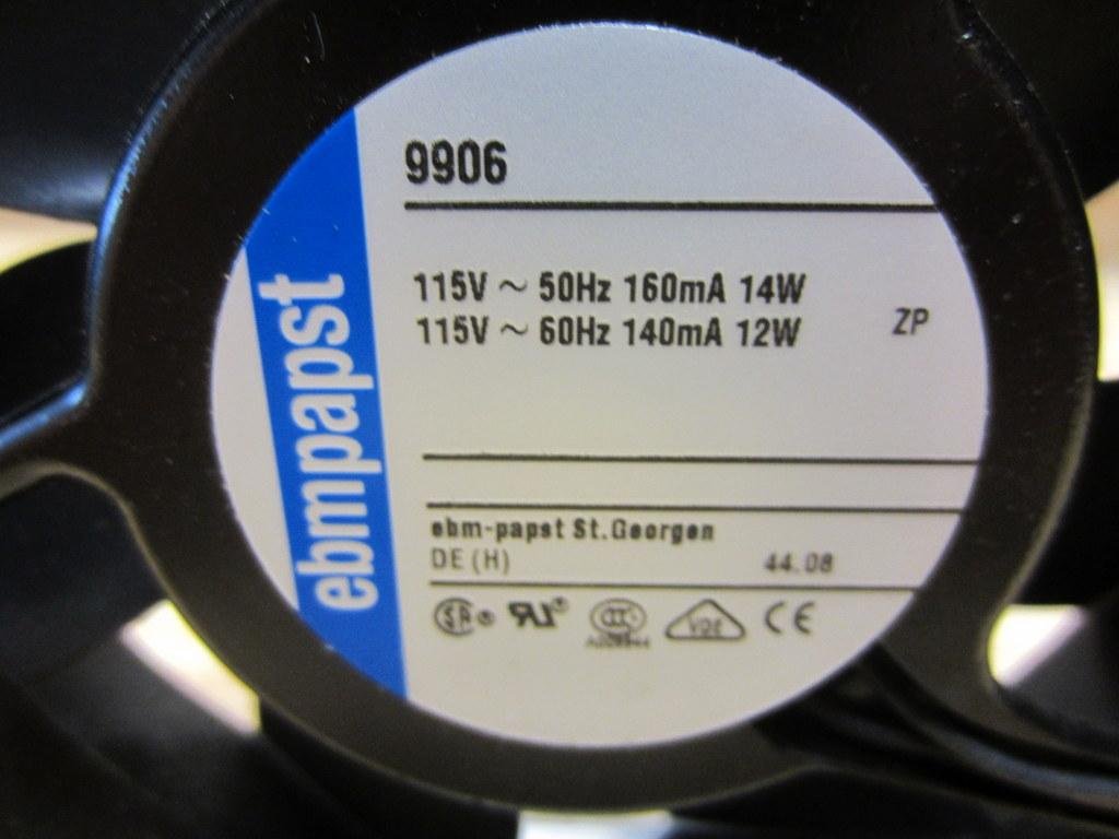 ebm-papst 9906 Fan, Square; 119 mm L x 119 mm H; 25 mm; 115 V; 79.5 CFM; 60 Hz; 12 W; Axial