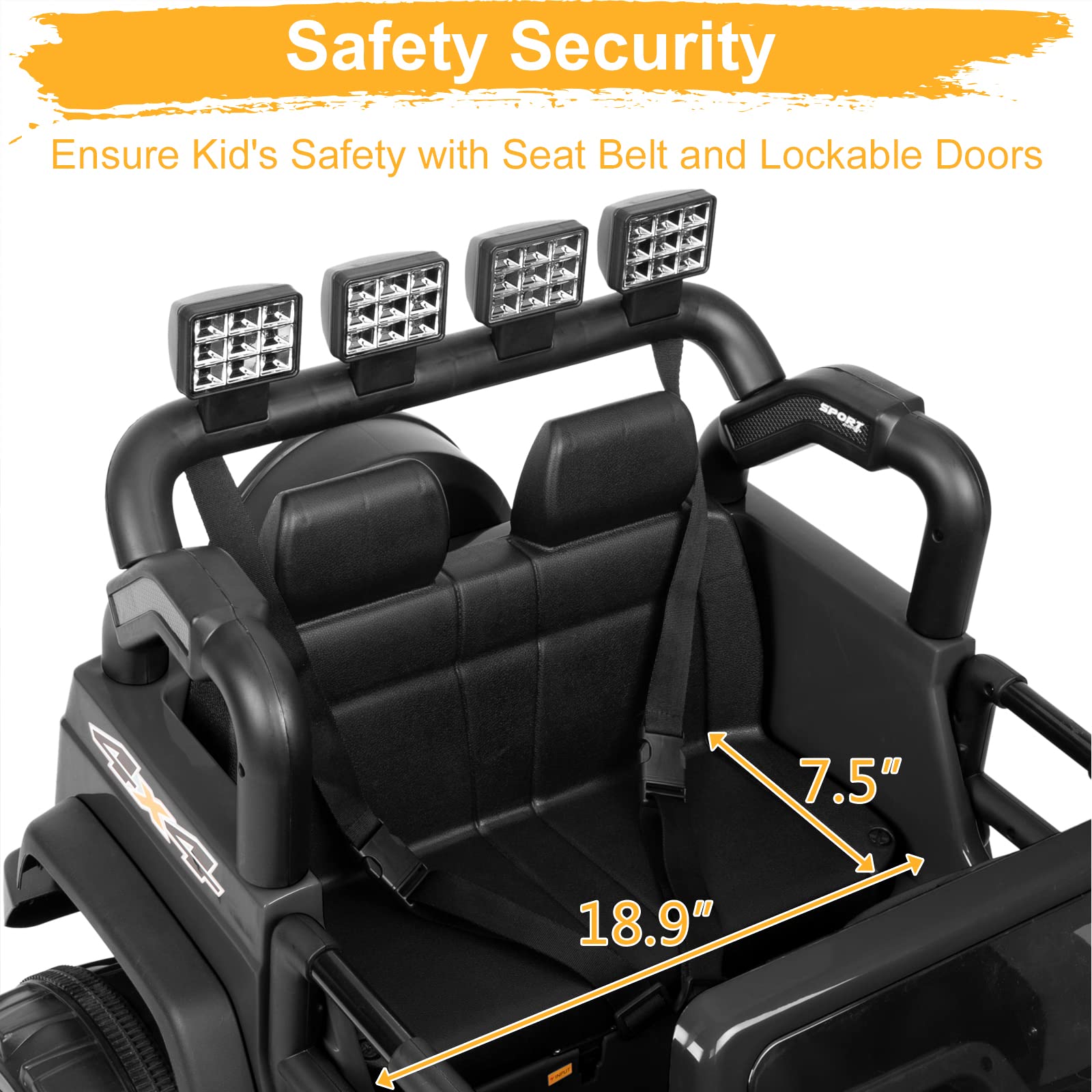 JOYMOR 2 Seat Ride on Truck, 12V Kids Electric Battery Powered Car with Remote Control, Motorized Toddler Vehicles Truck Toy, Adjustable Speeds, MP3 Player, LED, Horn (Two seat, Black)