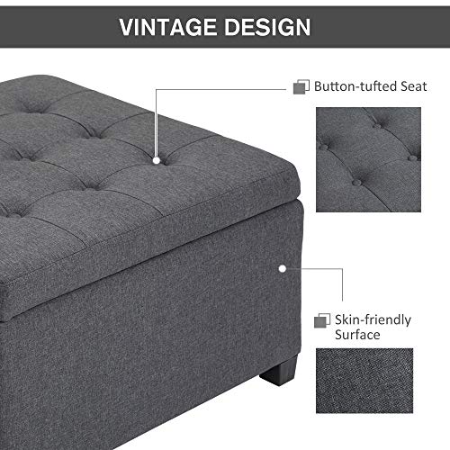 HOMCOM Fabric Tufted Storage Ottoman with Flip Top Seat Lid, Metal Hinge and Stable Eucalyptus Wood Frame for Living Room, Entryway, or Bedroom, Gray