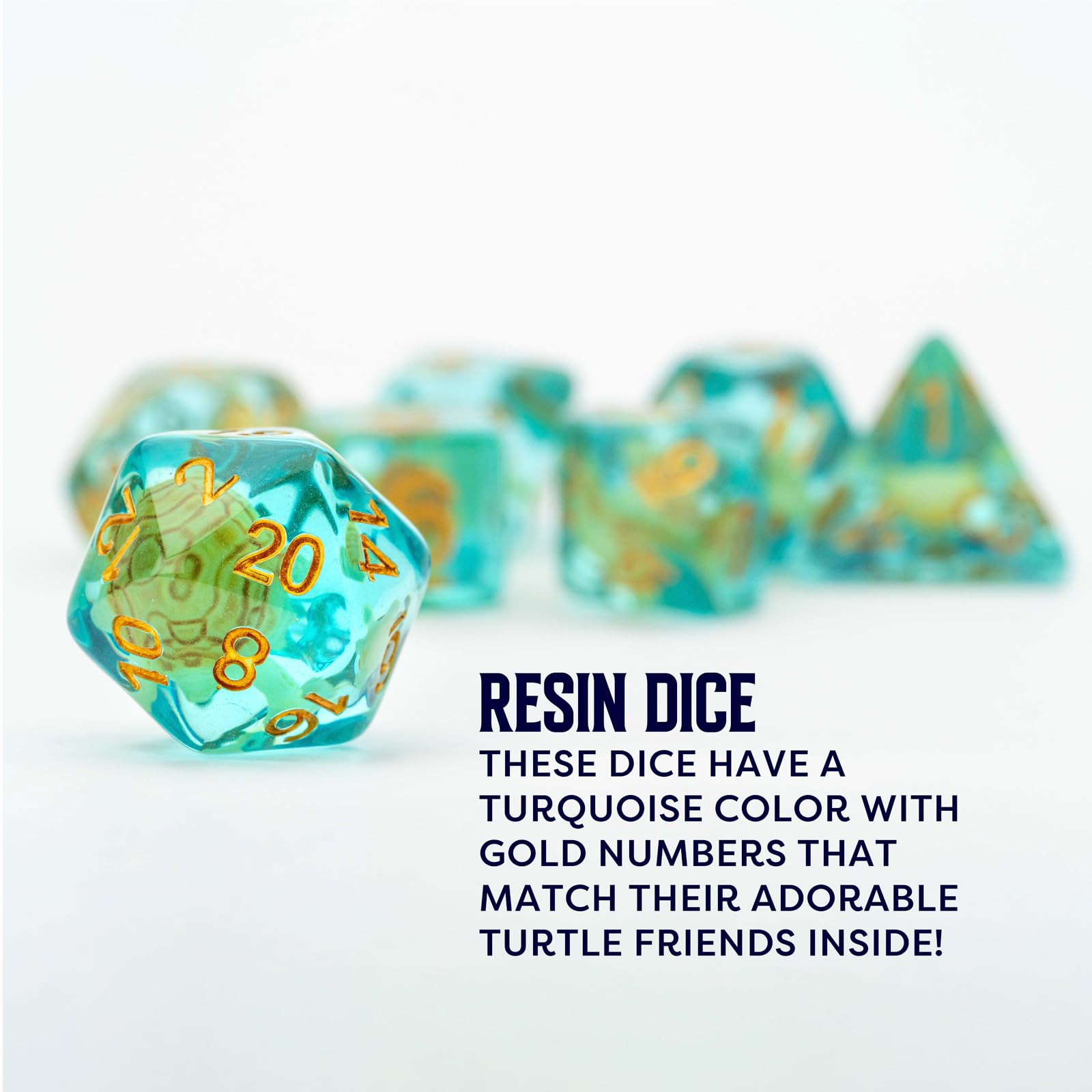FanRoll 16mm Resin Poly DND Dice Set: Turtle Dice, Role Playing Game Dice for Dungeons and Dragons