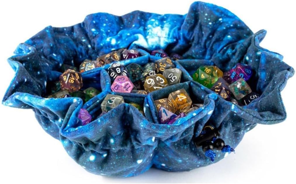 FanRoll Velvet Compartment Dice Bag with Pockets: Galaxy, Role Playing Game Dice Accessories for Dungeons and Dragons