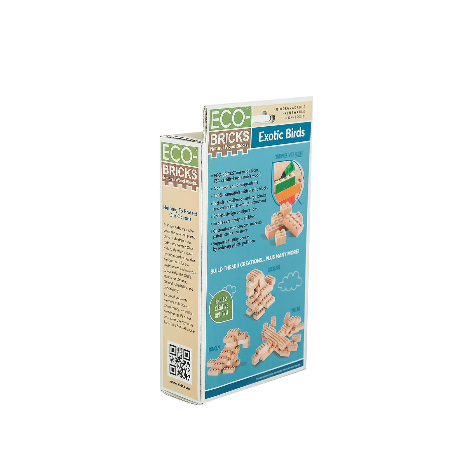 Eco-Bricks 3 in 1 Builds Bird - Earth-Friendly Kids Building Blocks - Create 3 Different Birds - Cockatiel, Toucan, Macawi
