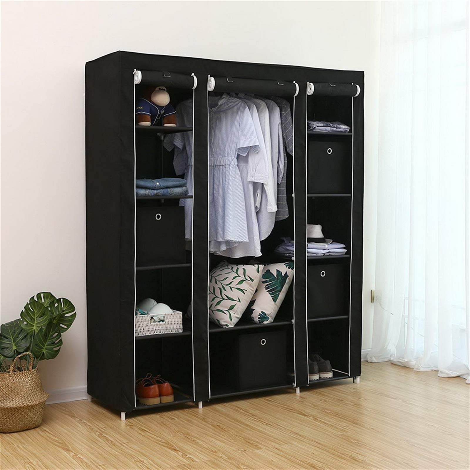 Homemain Wardrobe Storage Closet Clothes Portable Closet Large Wardrobe Closet Clothes Organizer Portable Closet Organizer Shelf Standing Closet with 9 Shelves, 1 Clothes Hanging Rails