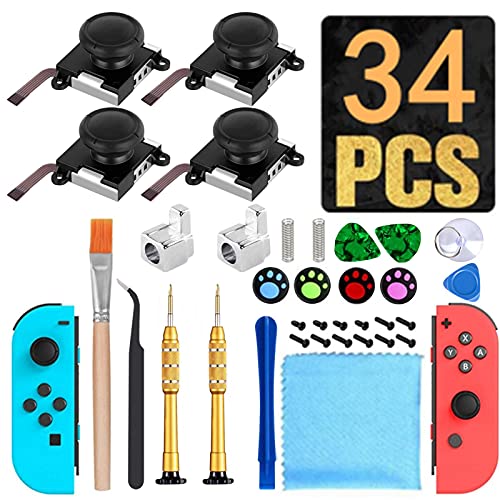 Joystick Repair Kit, 34pcs Joystick Replacement Accessories&Repair Tools, Switch Controller Repair Accessory Kit, Replacement Part Repair Kit for Joyc/on, Switch Li/te