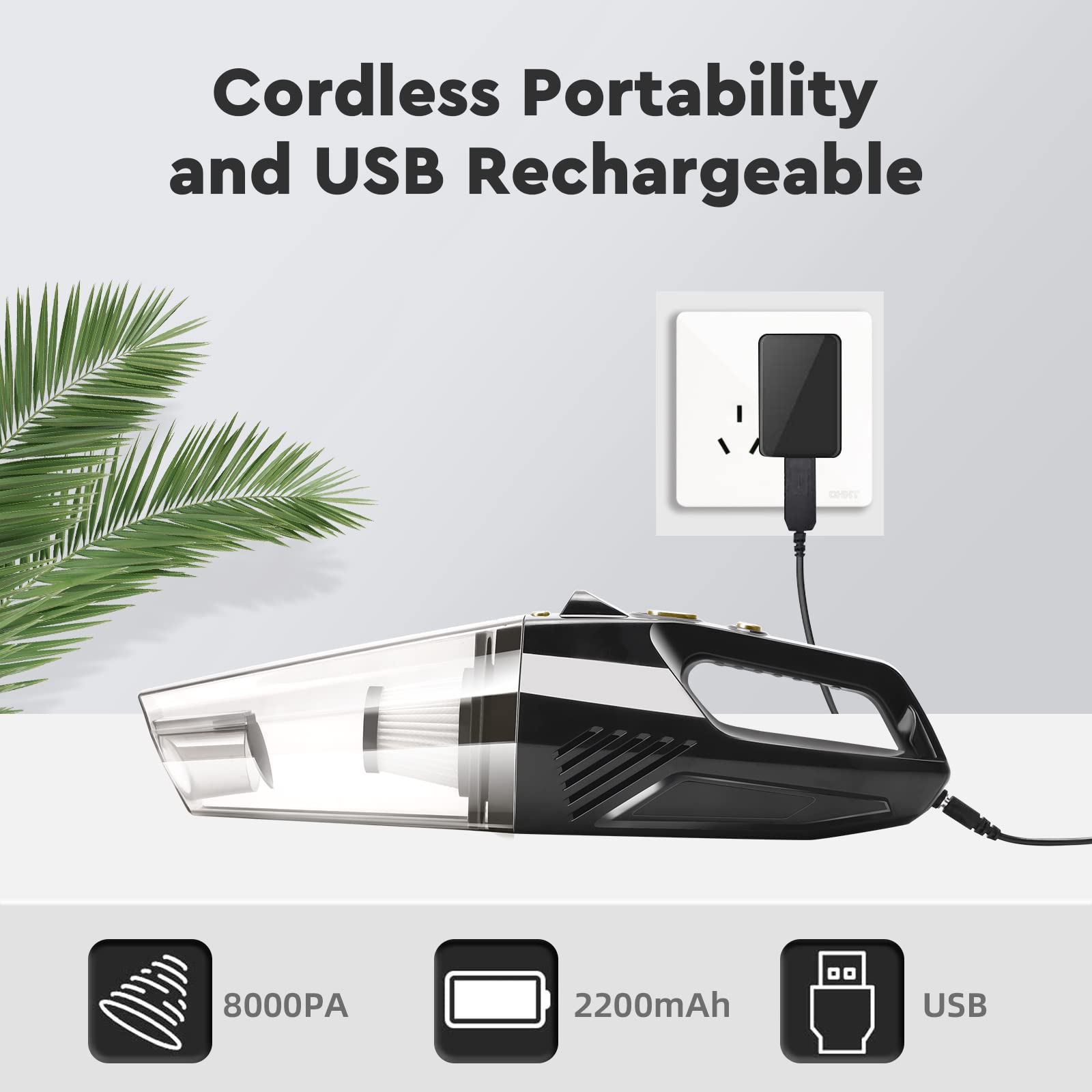 FARYODI Handheld Vacuum Cordless, 2022 8000Pa Powerful Hand Vacuum Cordless Rechargeable with LED Lighting, 2-3h Quick Charging, Wet & Dry Use, Portable Vacuum Cleaner for Pet Hair, Home, Car, Office