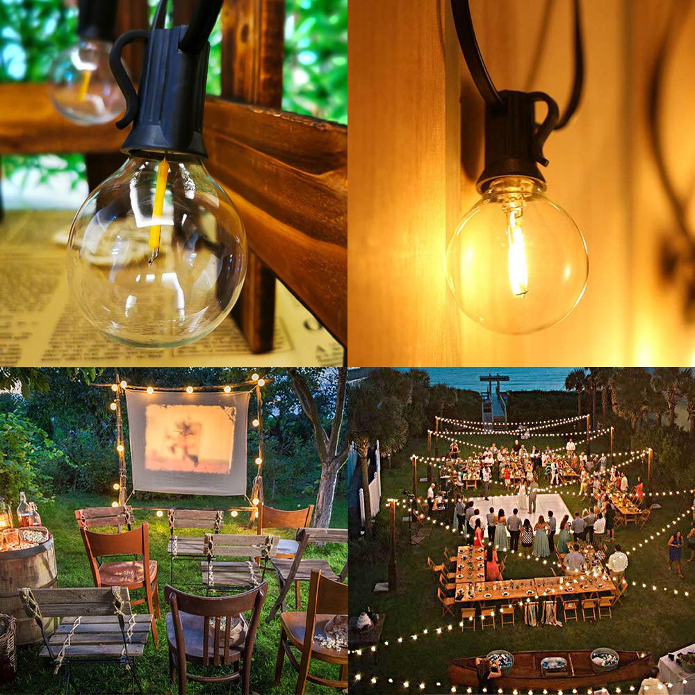 HooYan Outdoor LED String Lights Indoor Decor Lights Patio Garden Wedding Party G40 Globe Plastic Light Bulbs Waterproof Connectable Shatterproof 25Ft E12 Socket Base (50FT)