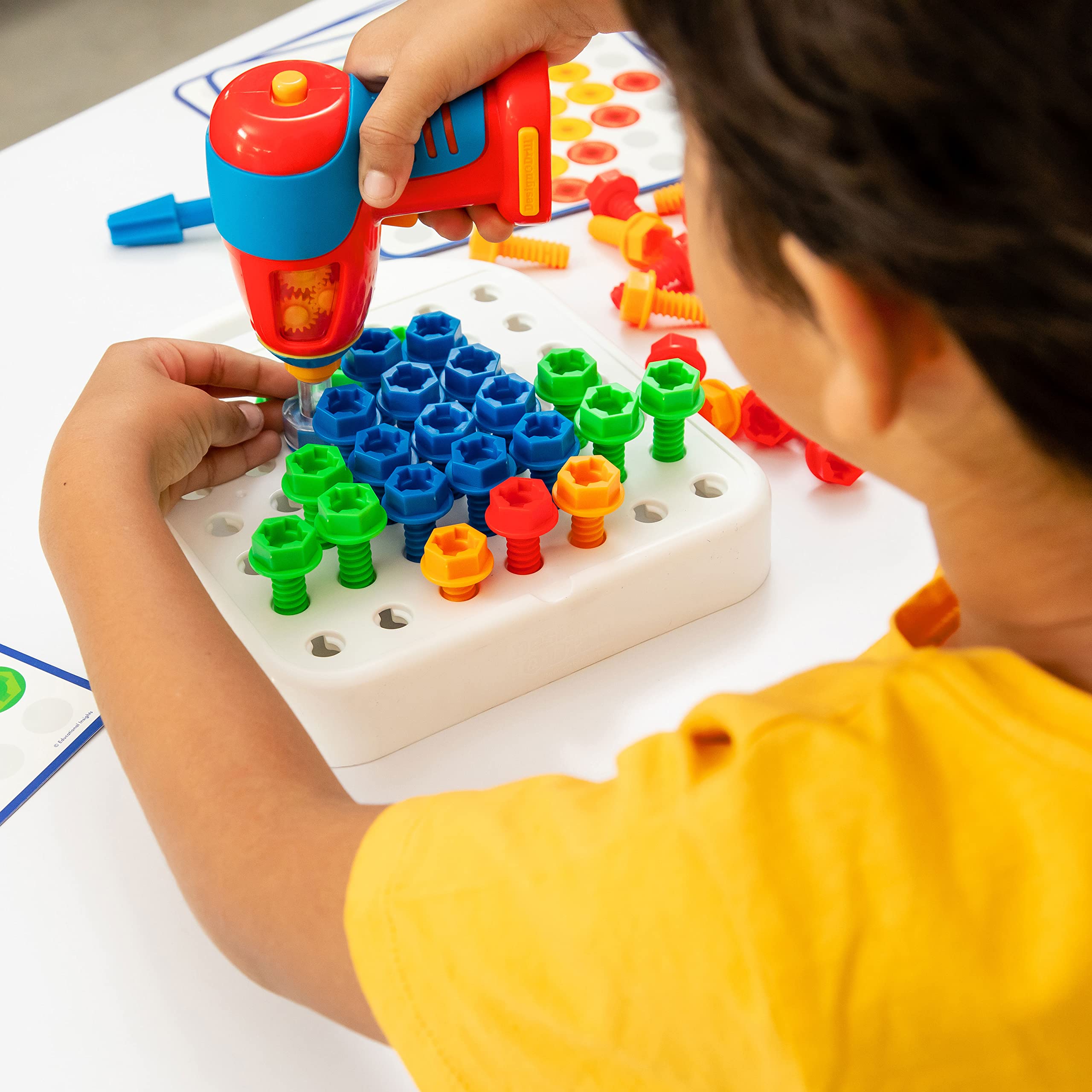 Educational Insights Design & Drill Patterns & Shapes Drill Toy, 58 Pieces with Toy Drill, Preschool STEM Toy for Home & Classroom, Ages 3+