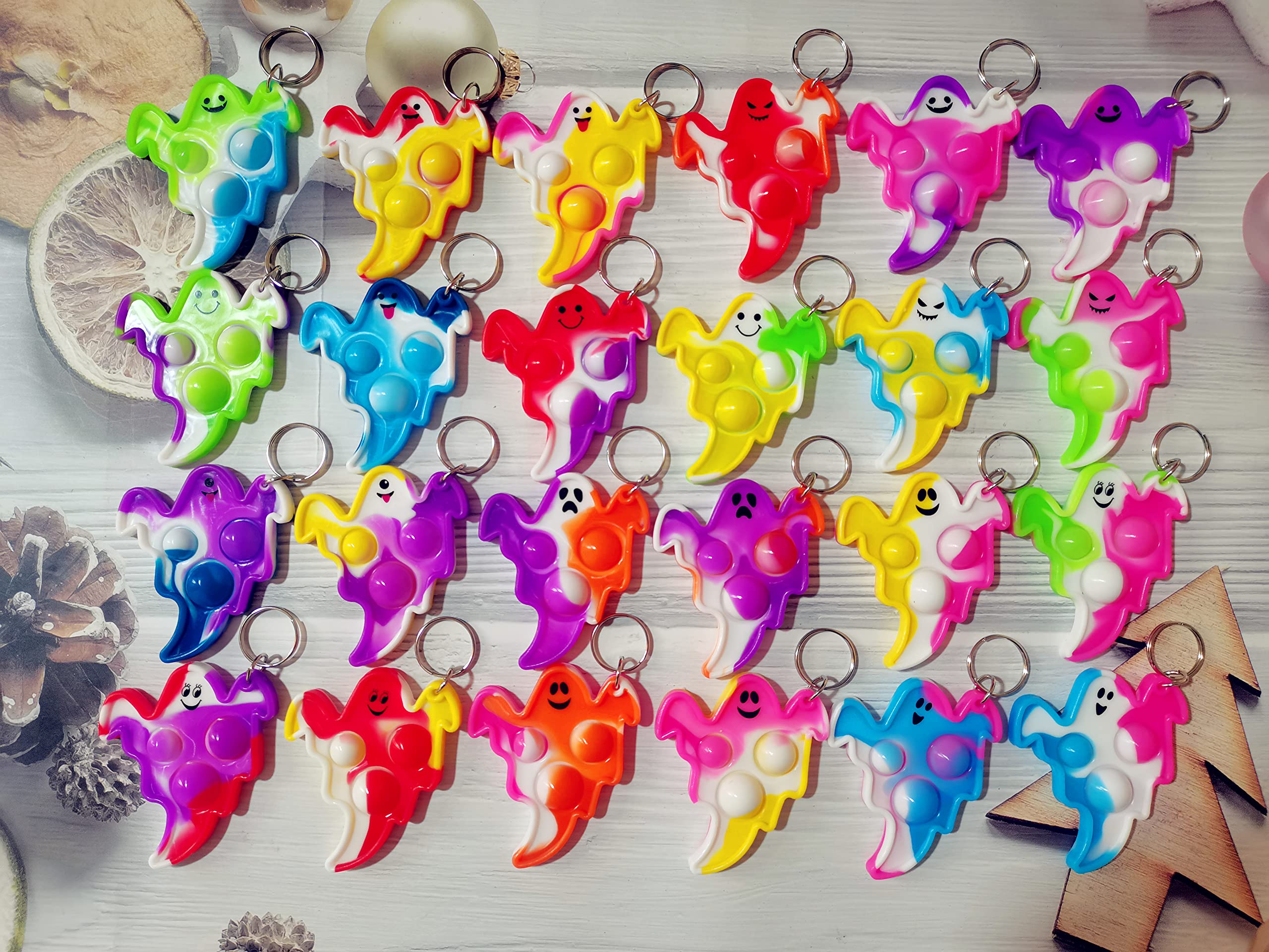 HOZKEAP 24 Packs Bulk Halloween ghost Fidget Bubble Mini Pop Keychain,Small Birthday Party Favors Supplies and Student Prizes