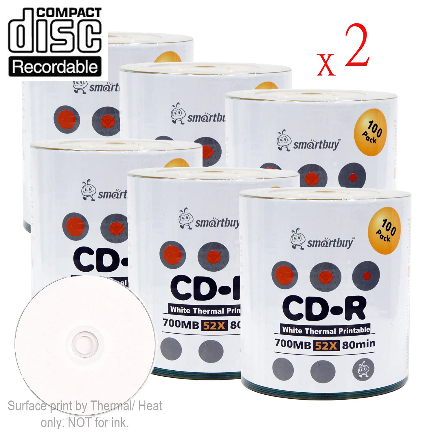 Smartbuy 1200-disc 700mb/80min 52x CD-R White Thermal Hub Printable Blank Recordable Media Disc