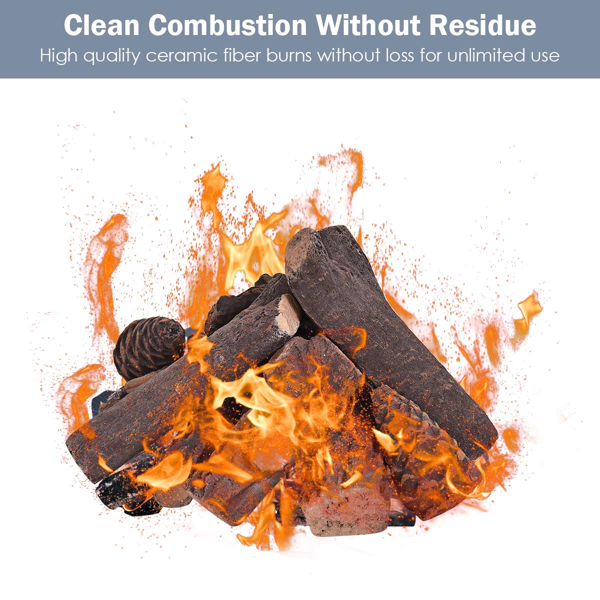 Goplus Ceramic Wood Gas Fireplace Log Set for Ventless, Propane, Gas, Gas Inserts, Vent-Free, Gel, Ethanol, Electric, Indoor, Outdoor Fireplaces and Fire Pits (9 PCS)
