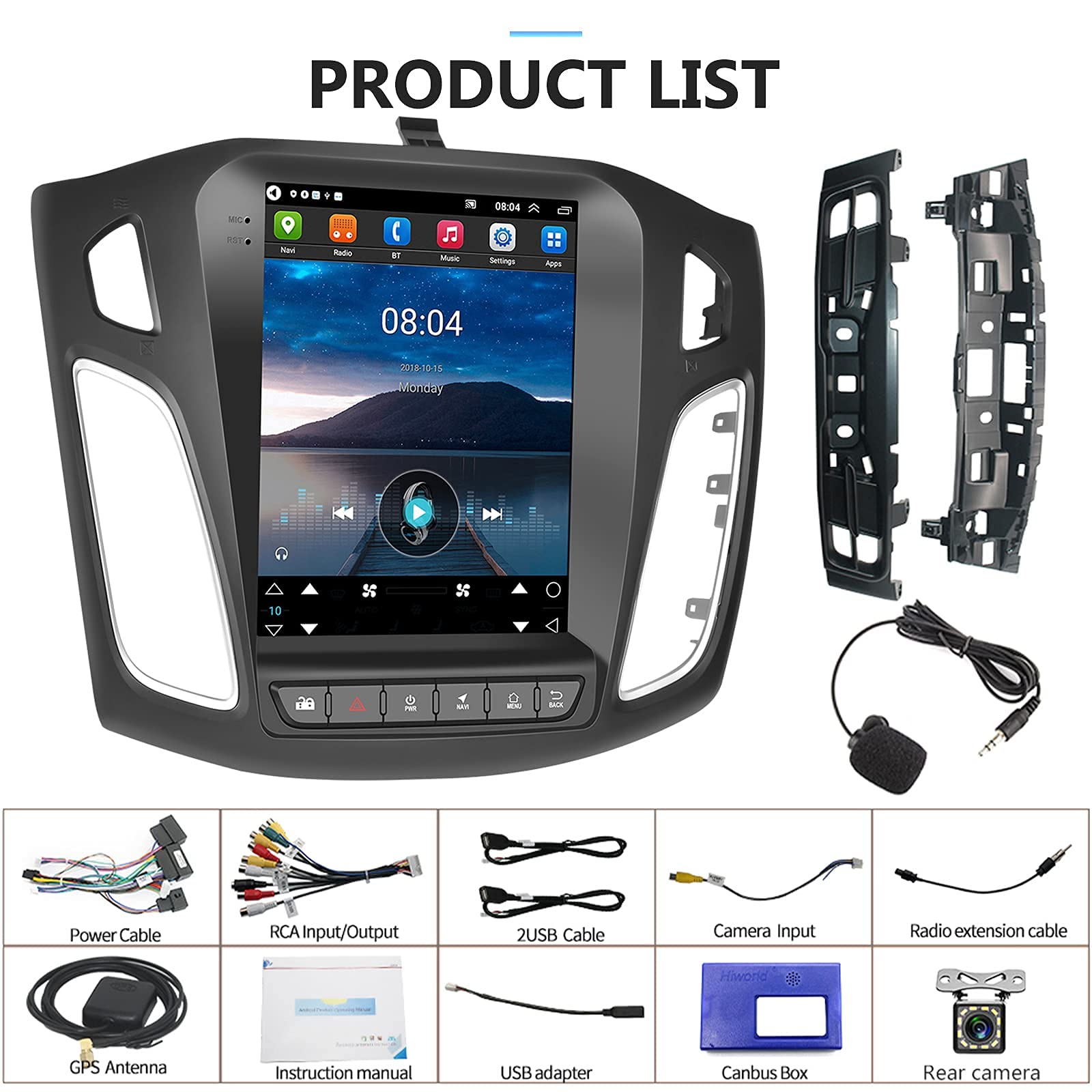 9.7 inch Android Car Stereo Radio for 2012 2013 2014 2015 2016 2017 2018 Ford Focus, Podofo Vertical HD IPS Touch Screen Bluetooth Radio with Mirror Link GPS Navigation Wifi FM Radio Backup Camera Mic