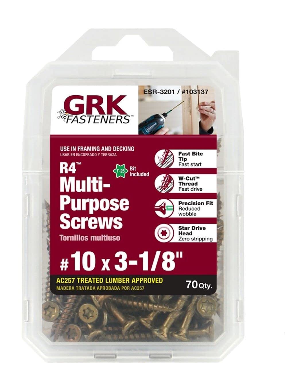 GRK Fasteners 103137 R4#10 x 3-1/8" Screws 70CT