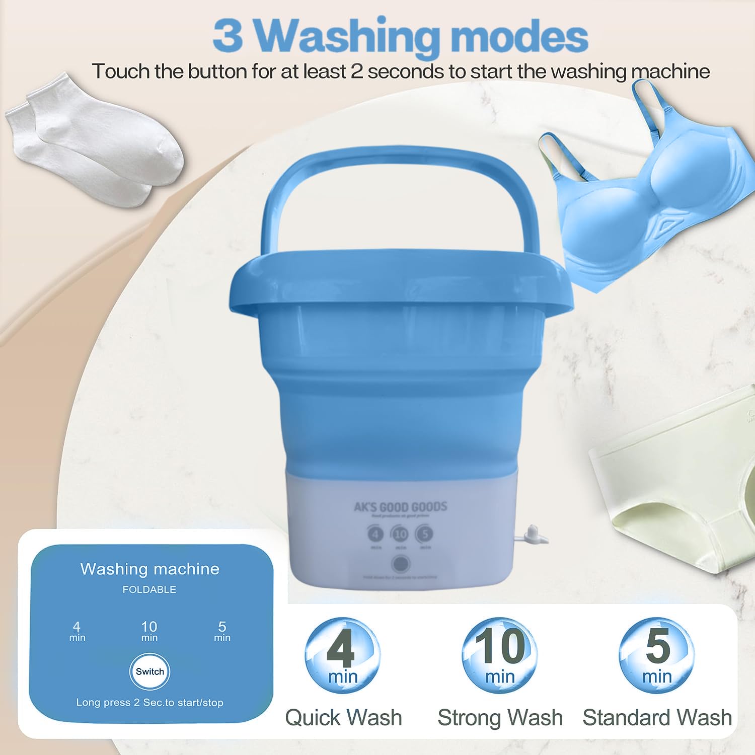 Mini Portable Washing Machine for Underwear, Socks, Bra, Baby Clothes – Space Saving Foldable Washing Machine – Ideal for travel, Hotel, RV, Home, Dormitory, Camping, Truck Drivers