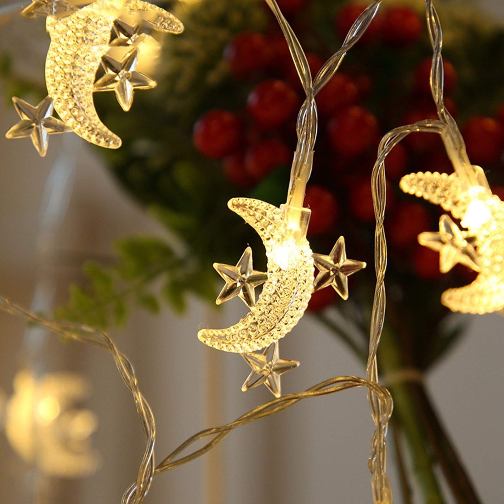 Junlucki Decoration Lamp, Light String, Moon Star Pendant Waterproof Romantic and Relaxing 3Pcs 10LED for Home Decoration, Garden Lighting Indoor and Outdoor