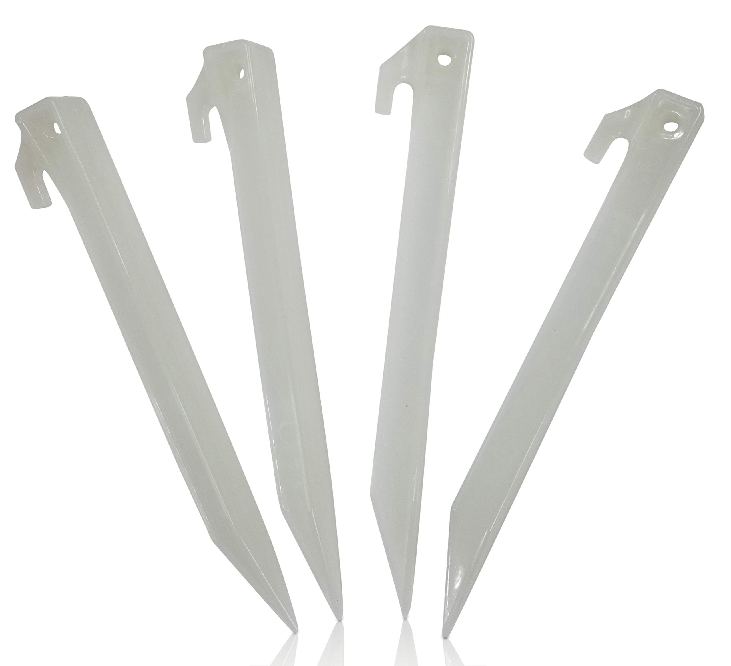 9" Inch (Glow in The Dark) Tent & Canopy Ground Stakes - Heavy Duty ABS Plastic, Camping & Outdoor Dirt & Sand Anchor Pegs (10)