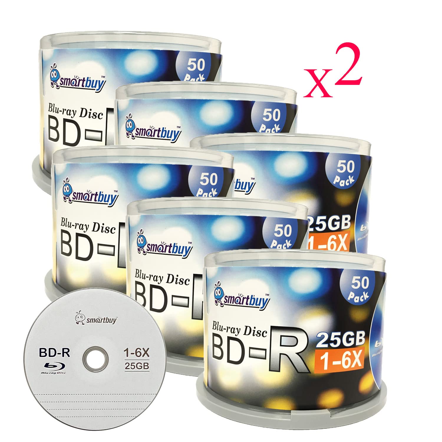 Smartbuy 600 Pack Bd-r 25gb 6X Blu-ray Single Layer Recordable Disc Logo Top Blank Data Video Media 600 Disc Spindle
