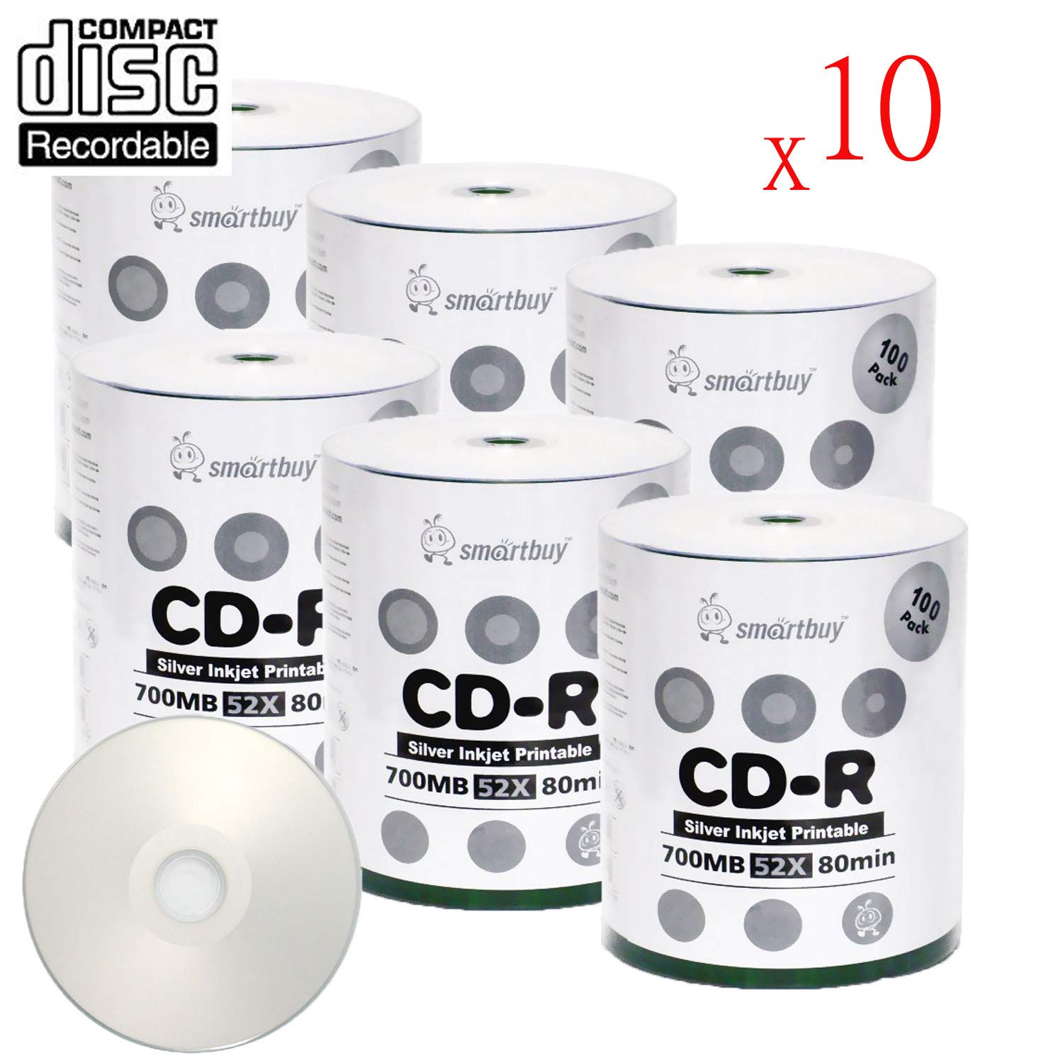 Smartbuy 6000-disc 700mb/80min 52x CD-R Silver Inkjet Hub Printable Blank Recordable Media Disc
