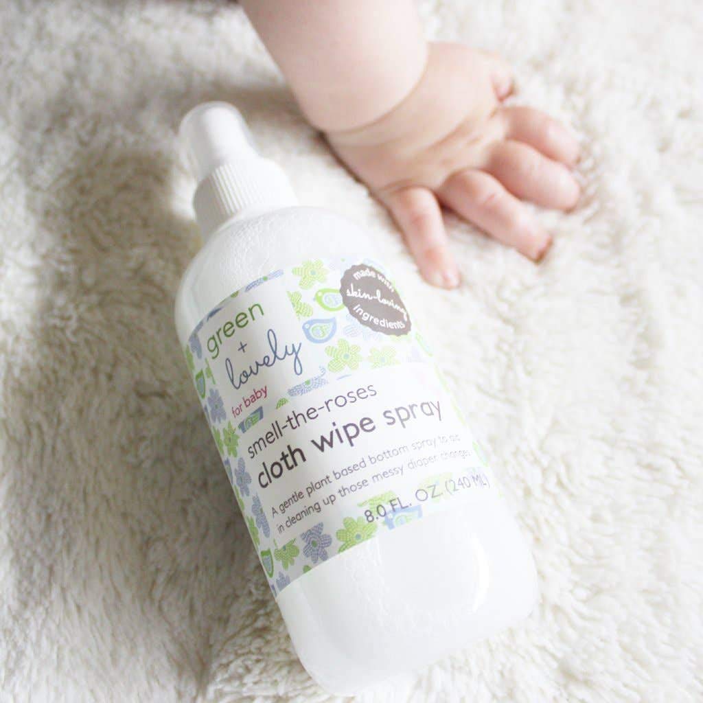 Smell the Roses Cloth Wipe Spray, 8 fl. oz. - Plant-based Baby Bottom Wash made with All-Natural and Organic Ingredients by Green and Lovely