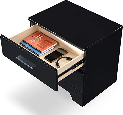 ClickDecor Hudson End Side Nightstand with 2 Drawers, Wooden Accent Table for Bedroom with Matte Chrome Handle, Black