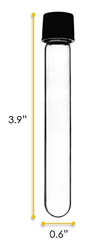 EISCO 24PK Test Tubes, 10ml - Bakelite Screw Cap with Rubber Liner - Borosilicate 3.3 Glass - 3.9" x 0.6" - Round Bottom - Leak Proof