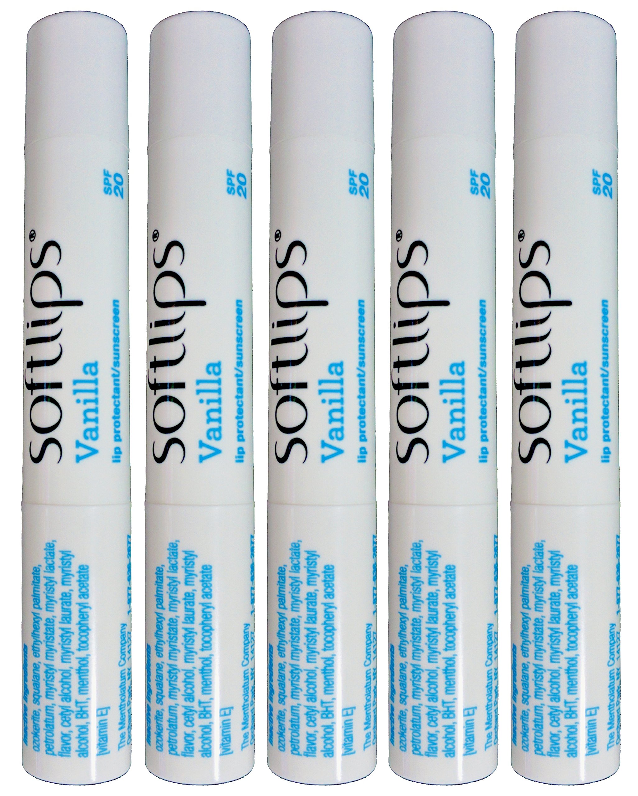 Softlips Lip Balm Protectant SPF 20, Vanilla (Pack of 5)
