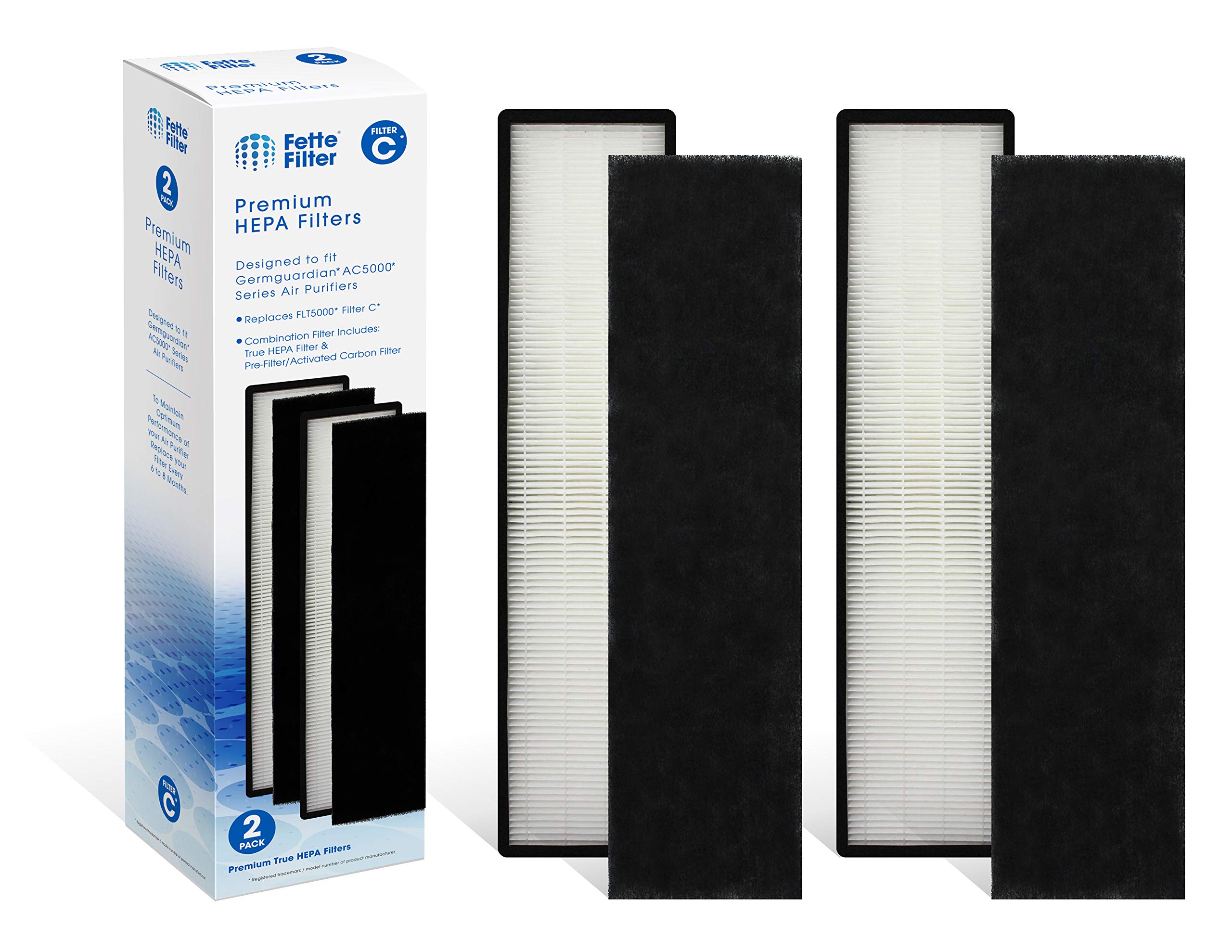 Fette Filter - True HEPA Filter 2 Pack Compatible with FLT5000 FLT5111 AC5000 Series, Filter C - Compatible with AC5250PT AC5300B AC5350 AC5350B AP2800CA - Pack of 2
