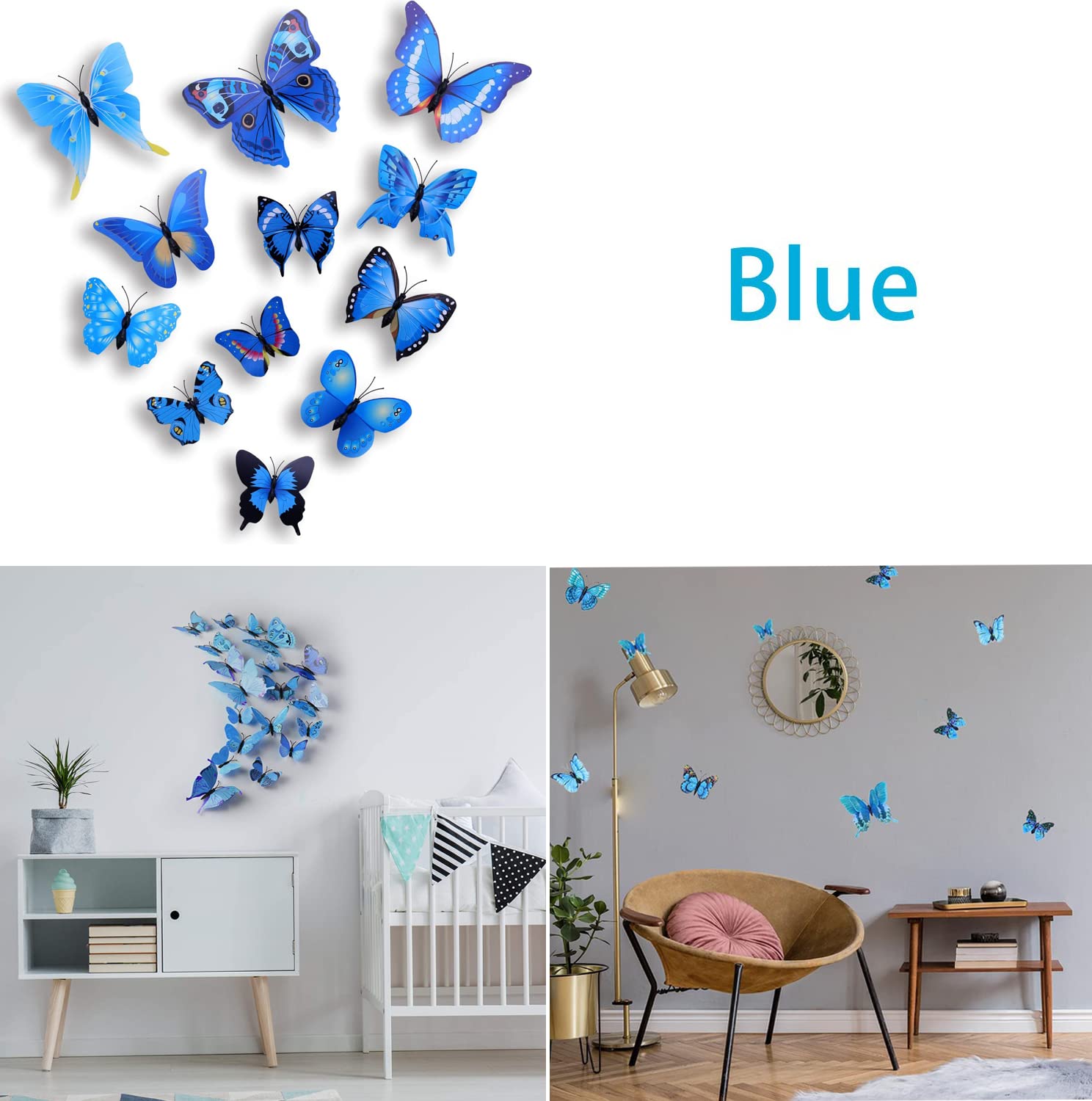 HAKDAY 3D Butterfly Wall Decor, 48 PCS 3D Butterfly Wall Stickers for Crafts Butterflies Party Decorations Birthday Room Decor