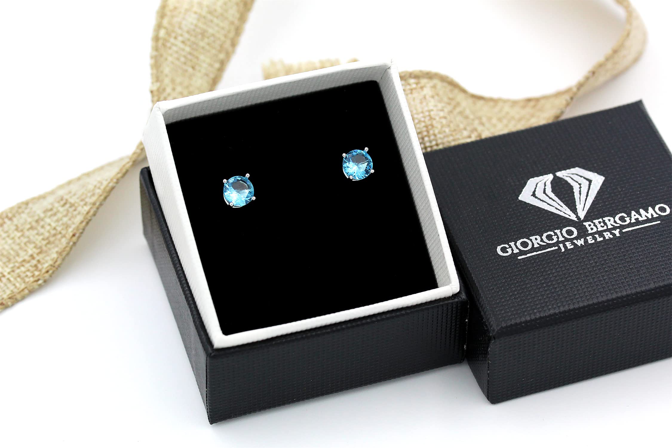 925 Sterling Silver 6mm Round 2.00 ct Genuine Gemstone Birthstone Stud Earrings, Giorgio Bergamo (Aquamarine)