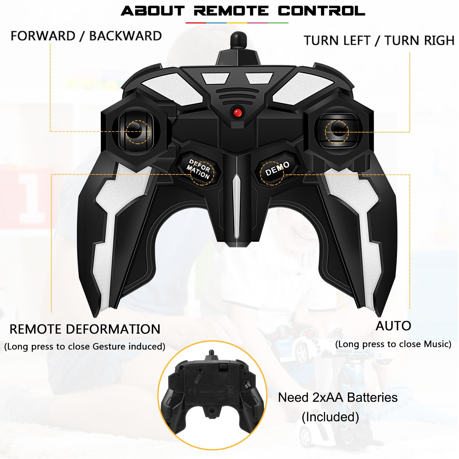 FIGROL Transform RC Car Robot, Remote Control Car Independent 2.4G Robot Deformation Car Toy with One Button Transformation & 360 Rotation 1:18 Scale